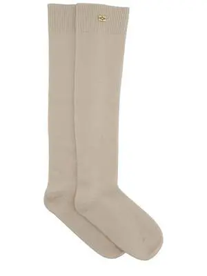GANNI Knee High Wool Socks - Cream
