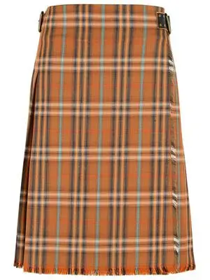 BURBERRY BURBERRY Wool Kilt With Check Pattern And Leather Straps