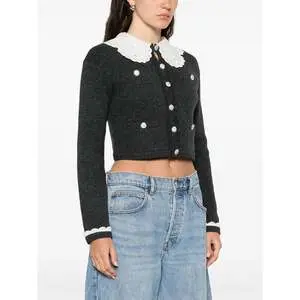 SELF-PORTRAIT Grey Lace Detailing Cardigan
