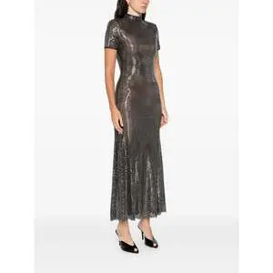 SELF-PORTRAIT Embellished Mock Neck Short Sleeve Maxi Dress