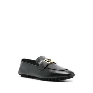 Fendi Calf Leather Ff-motif Loafers - Black
