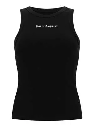 Palm Angels Ribbed Logo Tank Top - Black