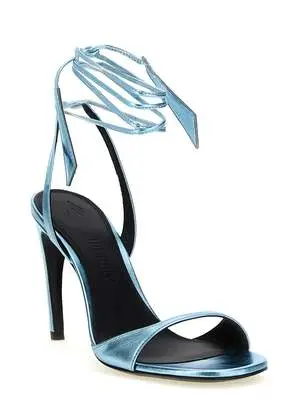 Attico Ora Laminated Leather Square Toe Lace-up Stiletto Sandals - Blue