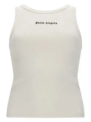 Palm Angels Ribbed Logo Tank Top - White