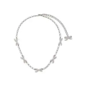SELF-PORTRAIT Tone Crystal Embellished Bow Detail Necklace - Silver