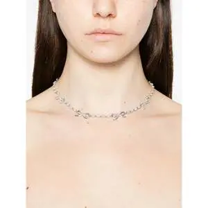 SELF-PORTRAIT Tone Crystal Embellished Bow Detail Necklace - Silver