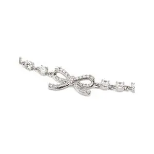 SELF-PORTRAIT Tone Crystal Embellished Bow Detail Necklace - Silver