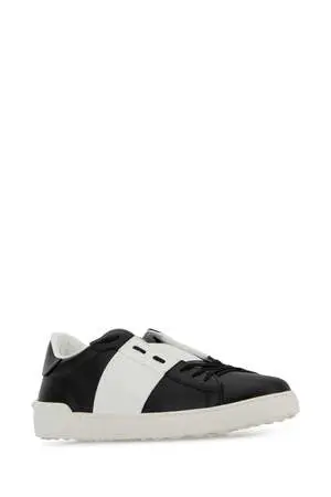 Valentino Garavani Calf Leather Open Sneakers With White Band - Black