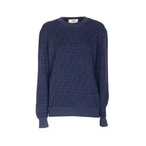 Fendi Ff Logo Crew Neck Long Sleeve Sweater - Blue