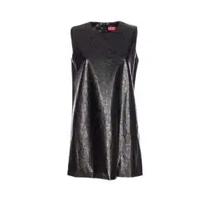 DIESEL® Leather Effect Sleeveless Crew Neck Dress - Black