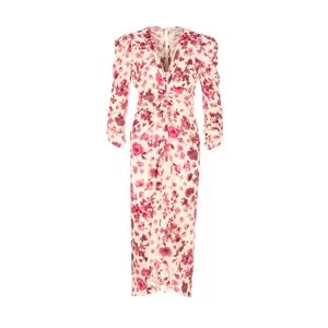 Isabel Marant Étoile Silk Blend Floral Print V-neck 3/4 Sleeve Dress - Pink