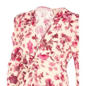 Isabel Marant Étoile Silk Blend Floral Print V-neck 3/4 Sleeve Dress - Pink