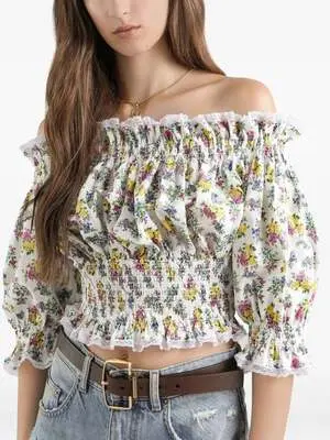 Dolce & Gabbana Off-the-shoulder Printed Cotton Top