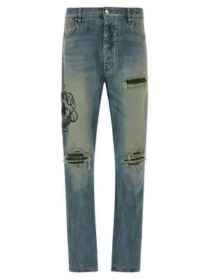 Amiri Hollywood Mx1 Distressed Stonewashed Stretch Denim Jeans - Blue