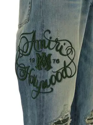 Amiri Hollywood Mx1 Distressed Stonewashed Stretch Denim Jeans - Blue