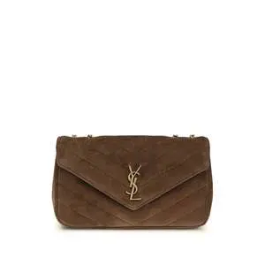 Saint Laurent Chevron Suede Shoulder Bag - Brown
