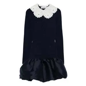 SELF-PORTRAIT Navy Scalloped Collar Button-up Dress - Blue