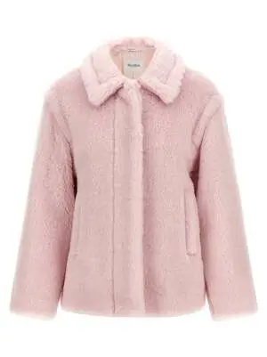 Max Mara Mxmfuggito Short Coat In Alpaca And Wool Teddy - Pink