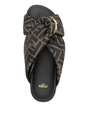Fendi Ff" Logo Twist Slide Sandals - Multicolor