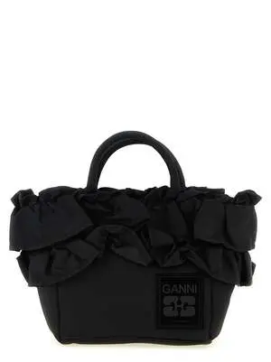 GANNI Mini Shopper Ruffle Handbag - Black