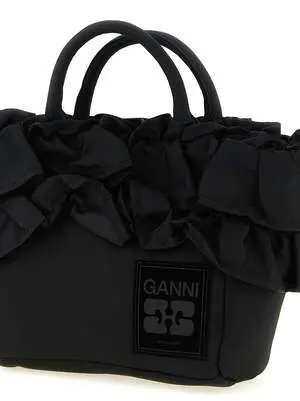 GANNI Mini Shopper Ruffle Handbag - Black