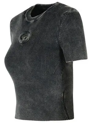 DIESEL® Ribbed Cotton T-shirt With Oval D Logo