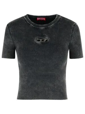 DIESEL® Ribbed Cotton T-shirt With Oval D Logo - Black