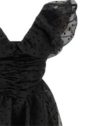 GANNI Organza Ruched Midi Dress With Polka Dot Print