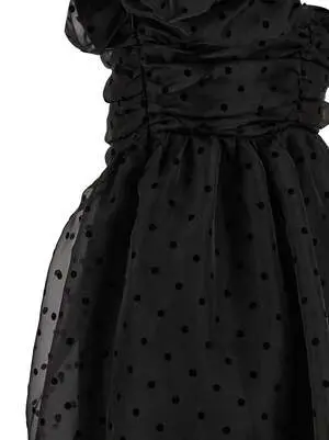 GANNI Organza Ruched Midi Dress With Polka Dot Print