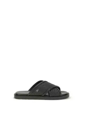 FERRAGAMO Gancini Woven Leather Sandals - Black