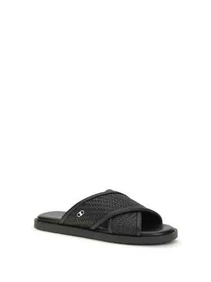 FERRAGAMO Gancini Woven Leather Sandals - Black