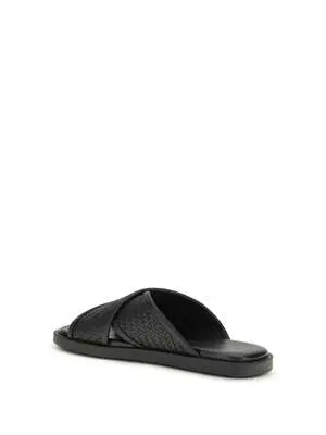 FERRAGAMO Gancini Woven Leather Sandals - Black