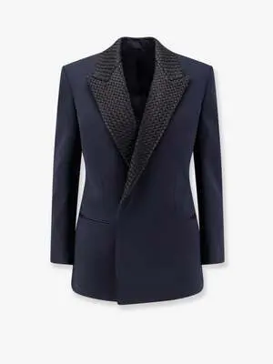 Bottega Veneta BOTTEGA VENETA Double-Breasted Wool Blazer With Intrecciato Lapel Detail Multicolor