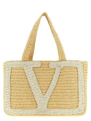 Valentino Garavani VALENTINO GARAVANI Large Viva Superstar Shopping Bag In Crochet Raffia White