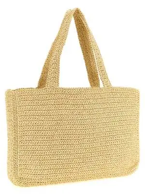 Valentino Garavani Large Viva Superstar Shopping Bag In Crochet Raffia - White