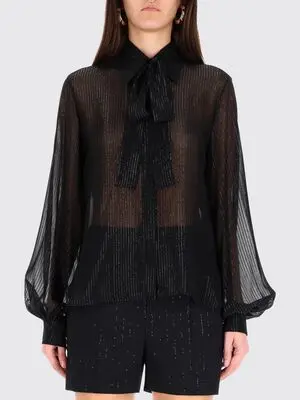 Max Mara Sheer Striped Shirt With Pussy Bow - Black