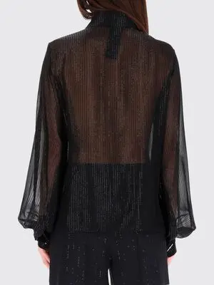 Max Mara Sheer Striped Shirt With Pussy Bow - Black