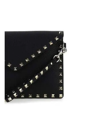 Valentino Garavani Rockstud Leather Clutch With Platinum-finish Hardware - Black