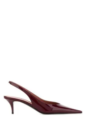 Amina Muaddi Burgundy Leather Slingback Pumps