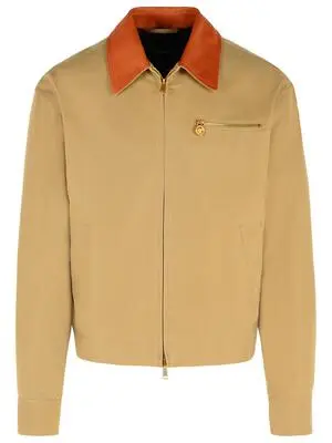 Versace Beige Cotton Jacket With Leather Collar - Cream