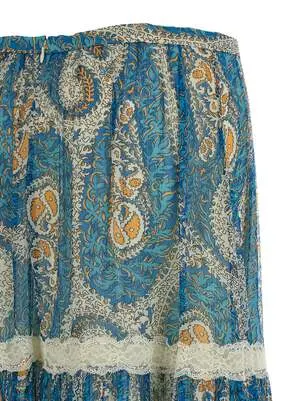 Etro Lace Insert Patterned Silk Skirt - Blue