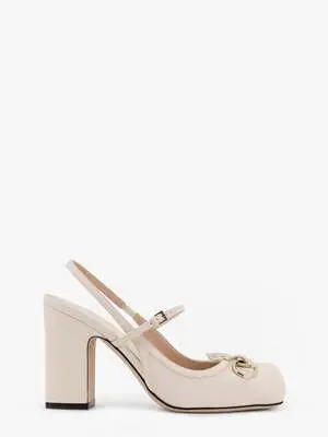 Gucci Leather Slingback Pumps With Square Toe And Metal Horsebit Detail