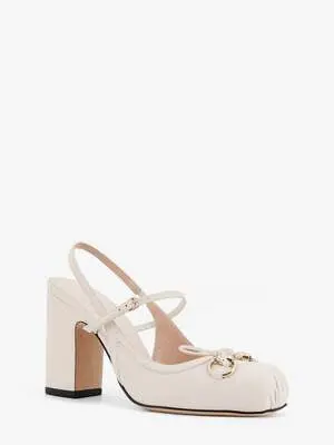 Gucci Leather Slingback Pumps With Square Toe And Metal Horsebit Detail