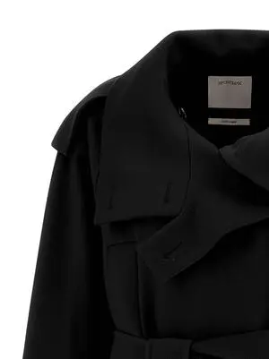 Sportmax Bouquet Short Double-breasted Wool Trench Coat - Black