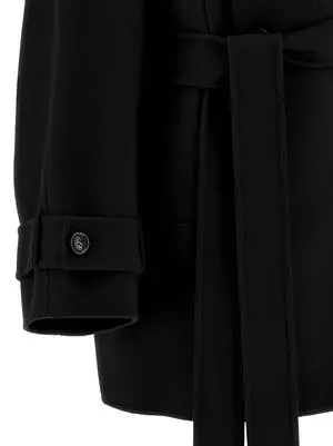 Sportmax Bouquet Short Double-breasted Wool Trench Coat - Black