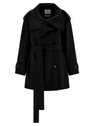 Sportmax Bouquet Short Double-breasted Wool Trench Coat - Black