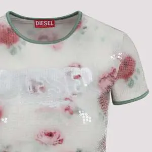 DIESEL® T-unkyel T-shirt With Sequins And Floral Print - White