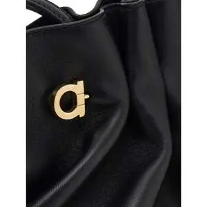 FERRAGAMO Nappa Leather Gancini Shoulder Bag - Black