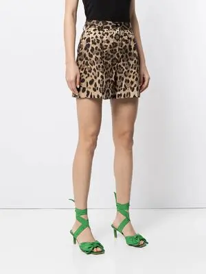 Dolce & Gabbana Leopard-print Poplin Shorts - Brown