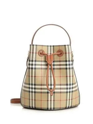 Burberry Bucket Bag In Check Print Coated Cotton Blend - Brown
